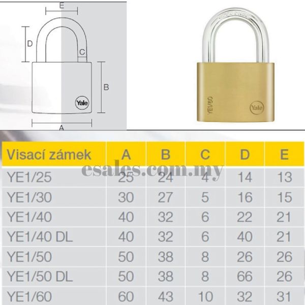 Yale YE1/40 Essential Brass Padlock - Pepper Spray Malaysia- Personal ...