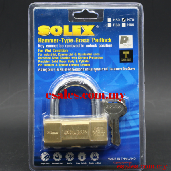 SOLEX H70 Hammer - Type Brass Padlock - Pepper Spray Malaysia- Personal ...