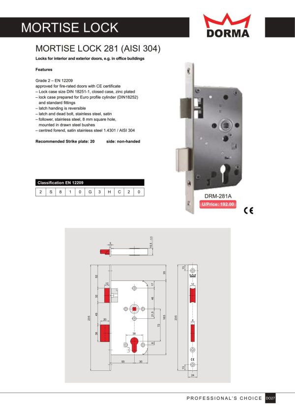 Dormakaba 281 Mortise Locks - Pepper Spray Malaysia- Personal Safety ...