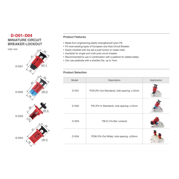 LOTO Safety Lockout D-D01 Miniature Circuit Breaker Lockout Pin Out ...